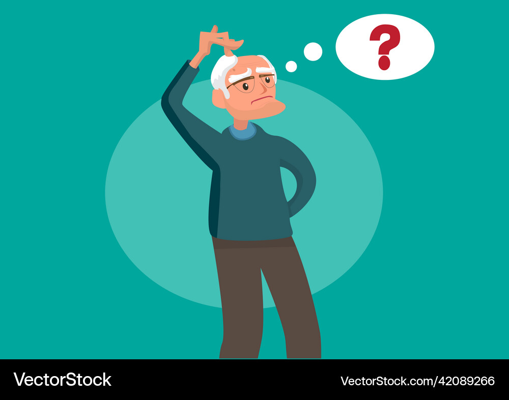 Old man scratched his head contemplating what Vector Image