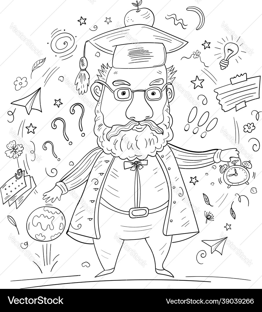 Old professor natural sciences puts Royalty Free Vector