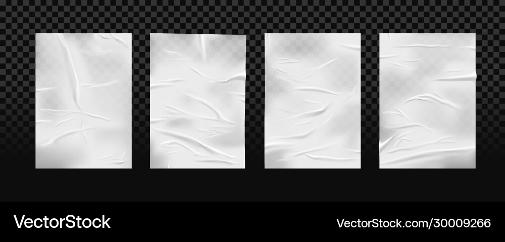Set isolated white glued wrinkled paper Royalty Free Vector