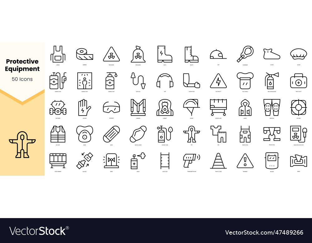 Set of personal protective equipment icons simple Vector Image Set of personal protective equipment icons simple Vector Image