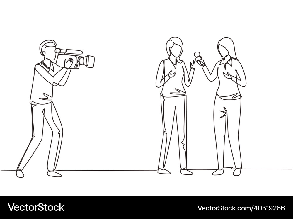 Single one line drawing woman journalist Vector Image