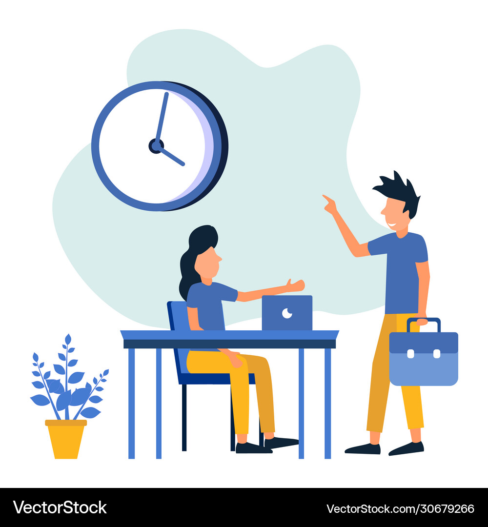 Young woman sat at a desk with computer Royalty Free Vector