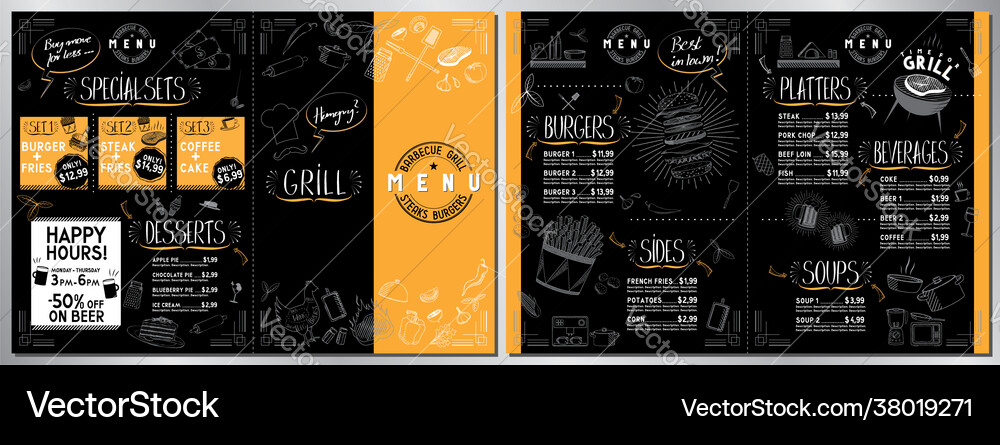 Barbecue grill bar menu template - a3 to a4 card Vector Image