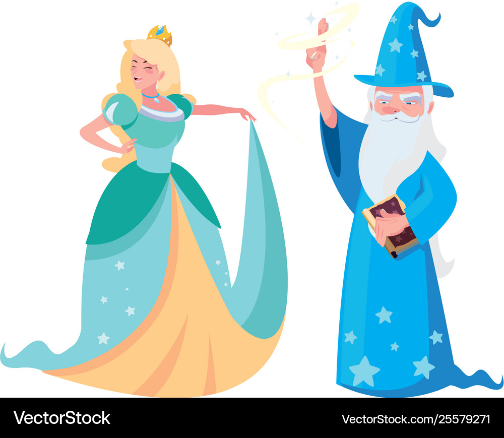 Beautiful princess with wizard tales characters Vector Image