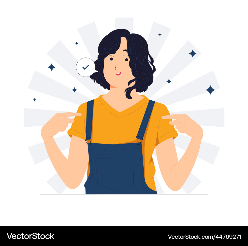 Brave confident smiling girl pointing herself Vector Image