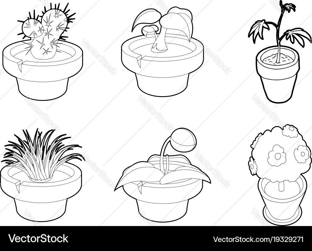 House plant icon set outline style Royalty Free Vector Image