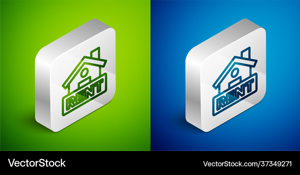 Isometric line hanging sign with text rent icon Vector Image