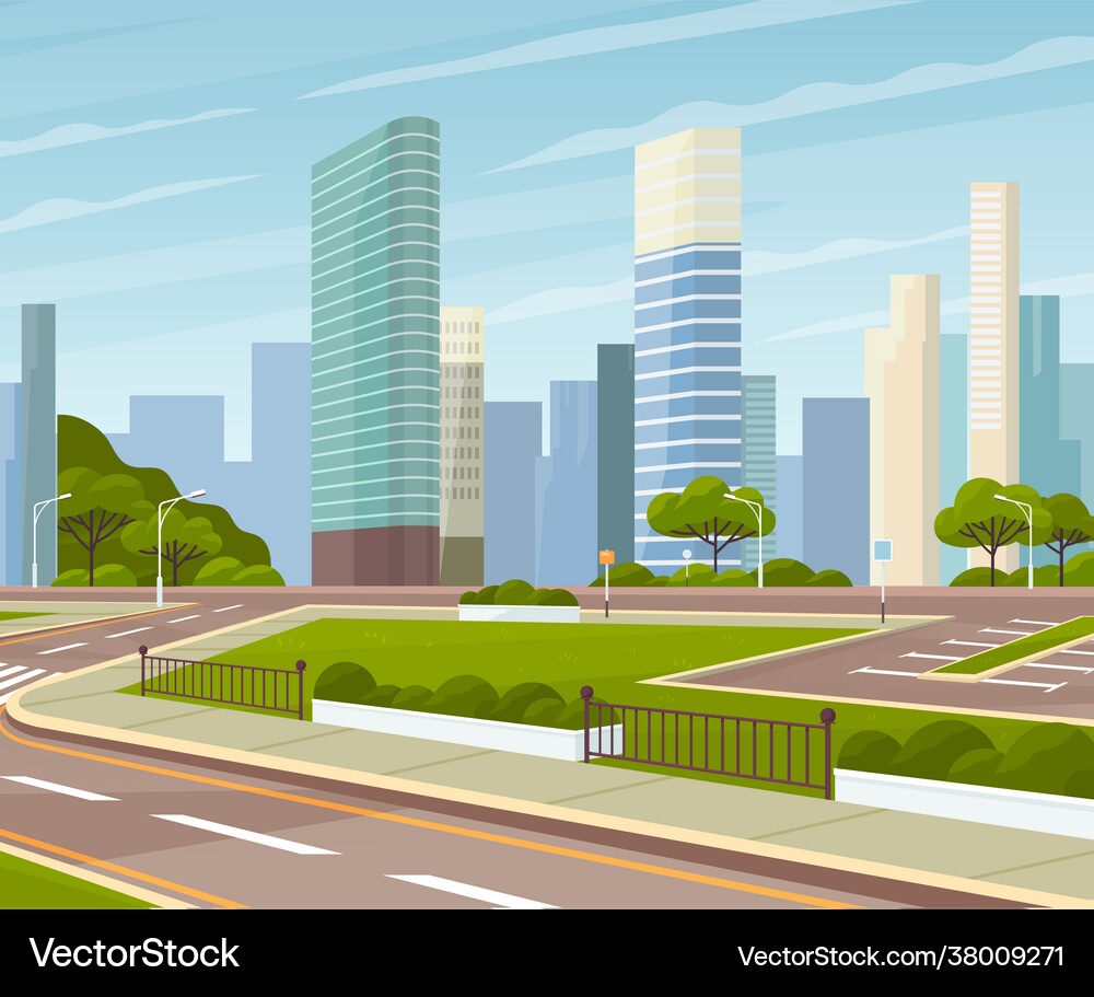 Landscape with nature and modern buildings Vector Image