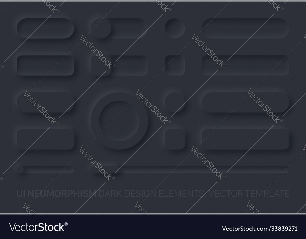 Neumorphic app dark ui design elements set Vector Image