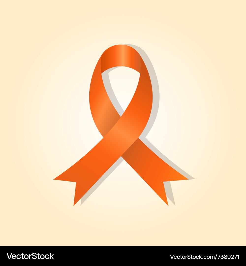 Orange awareness ribbon on orange glow background Vector Image