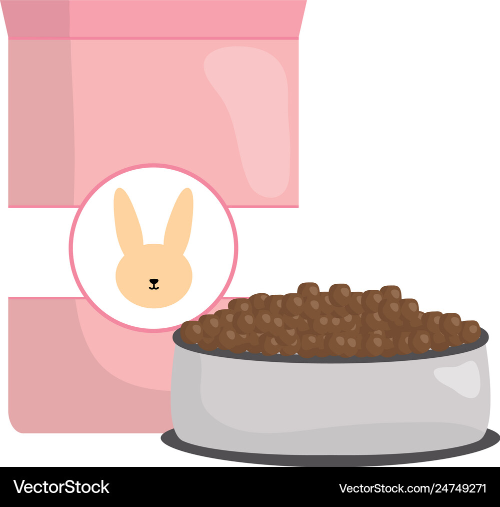 Rabbit pet food bag and dish Royalty Free Vector Image
