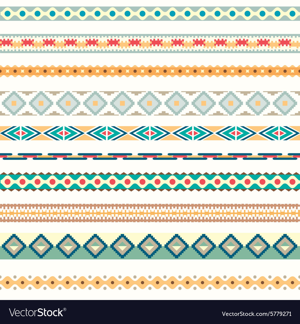 Seamless pattern borders tribal set Royalty Free Vector