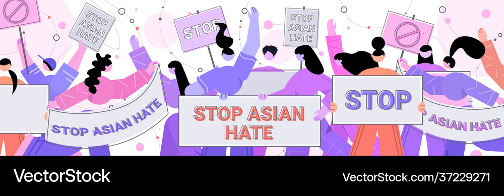 Stop asian hate people holding banners against Vector Image
