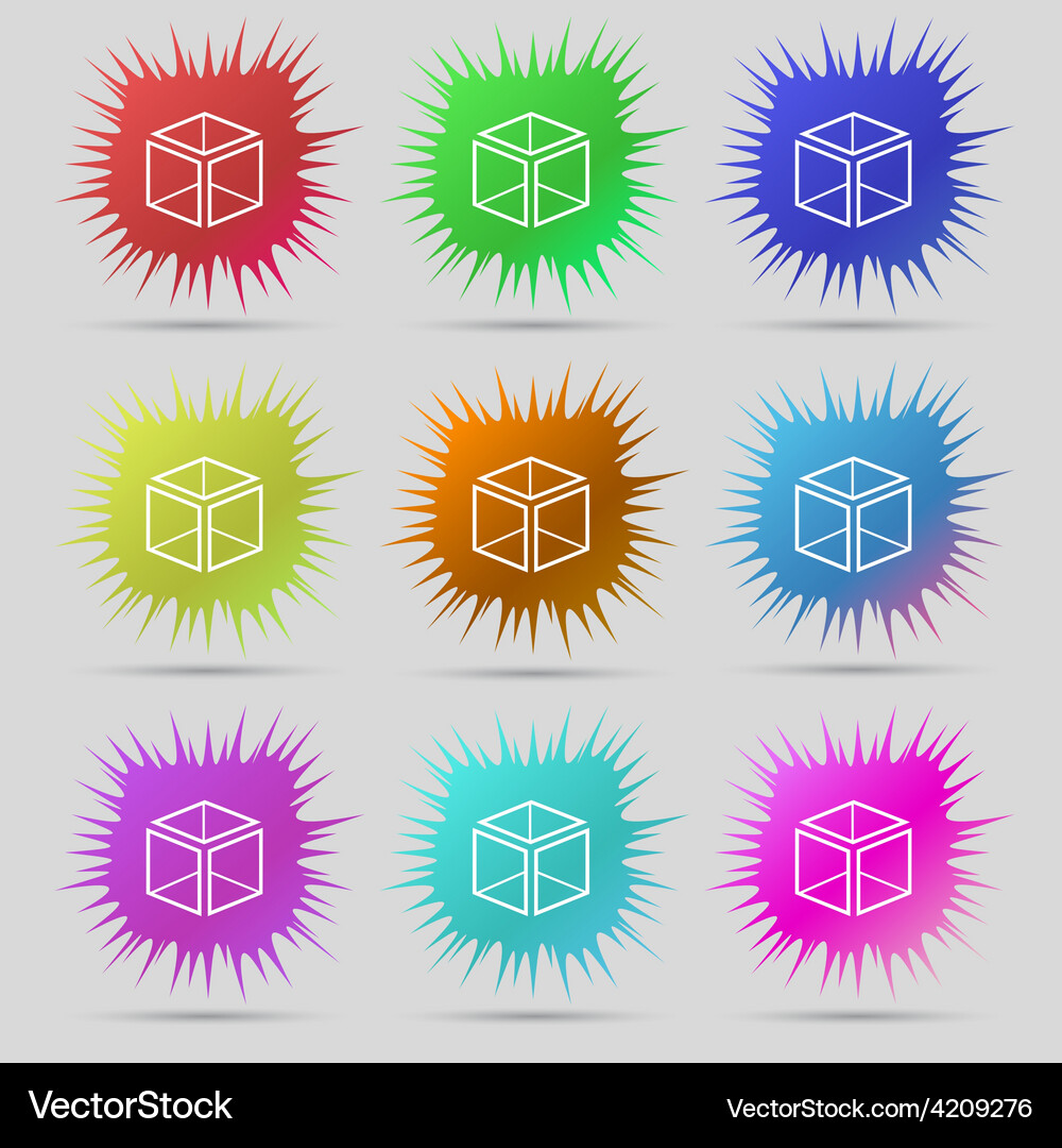 3d cube icon sign a set of nine original needle Vector Image