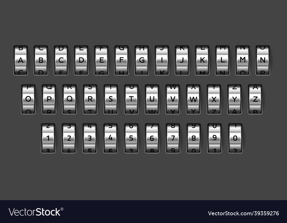 Combination lock font realistic mechanical code Vector Image