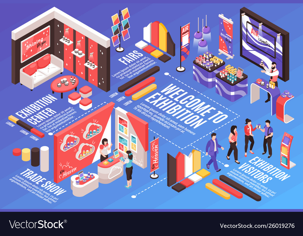 Exhibition isometric flowchart composition Vector Image