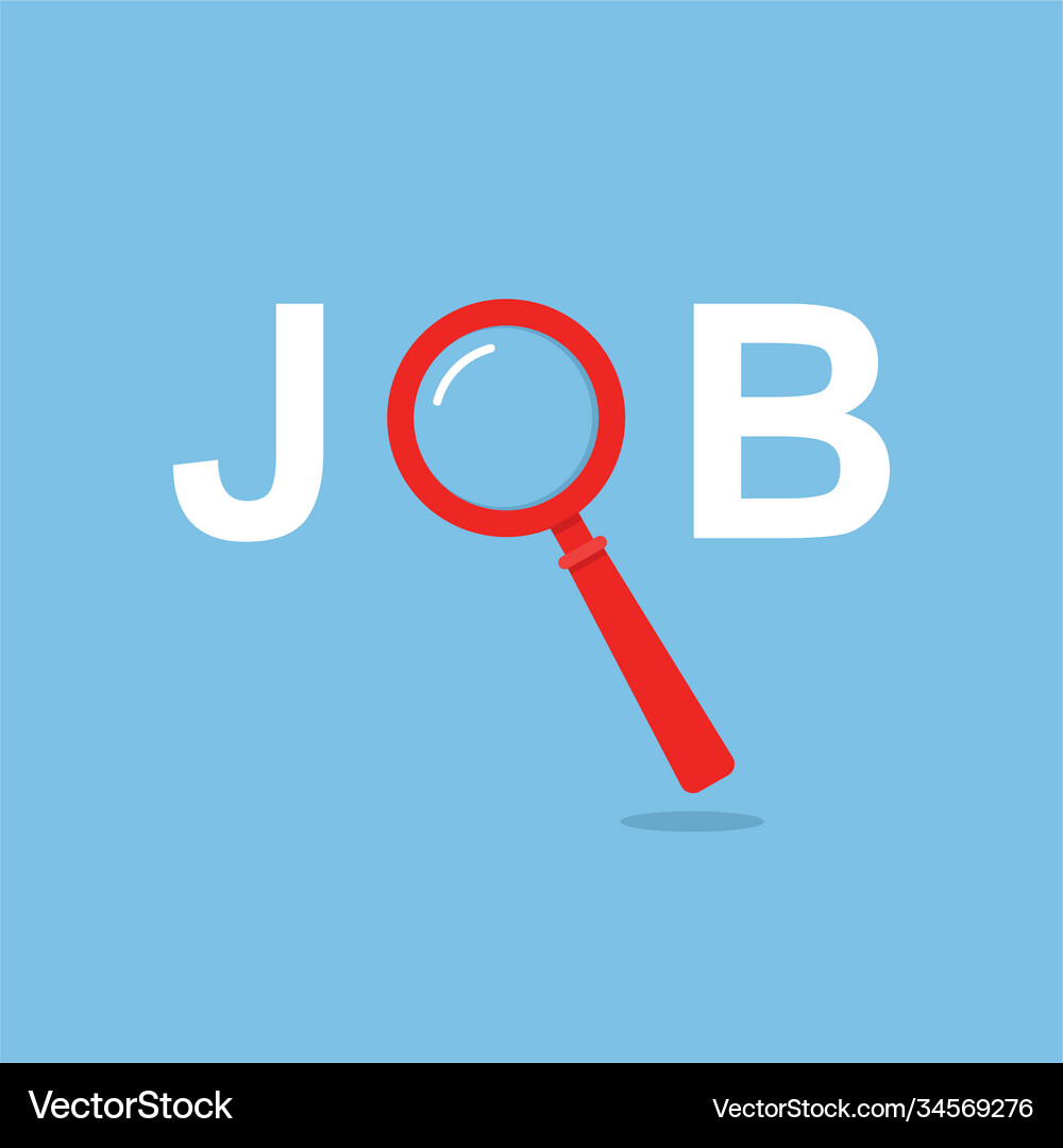 Job search concept with magnifying glass Vector Image