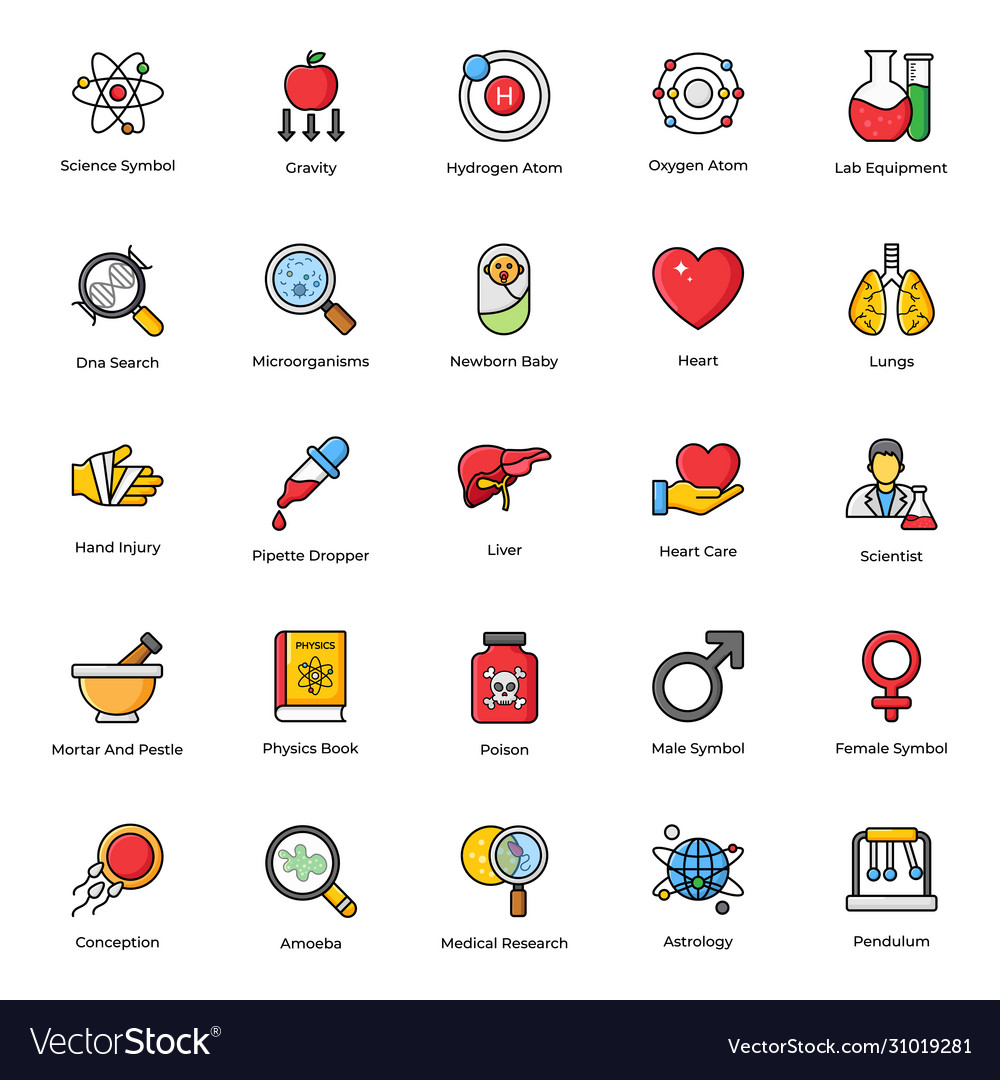 Bioscience flat icons pack Royalty Free Vector Image