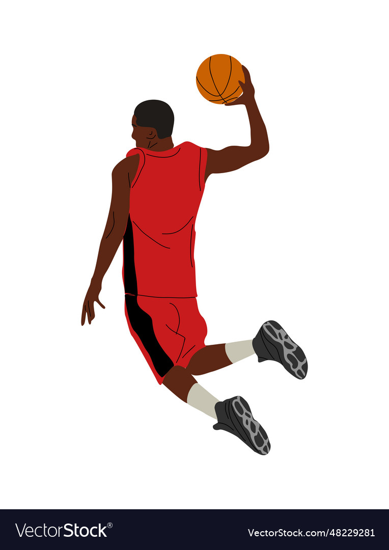 Black male basketball player jumping with ball Vector Image