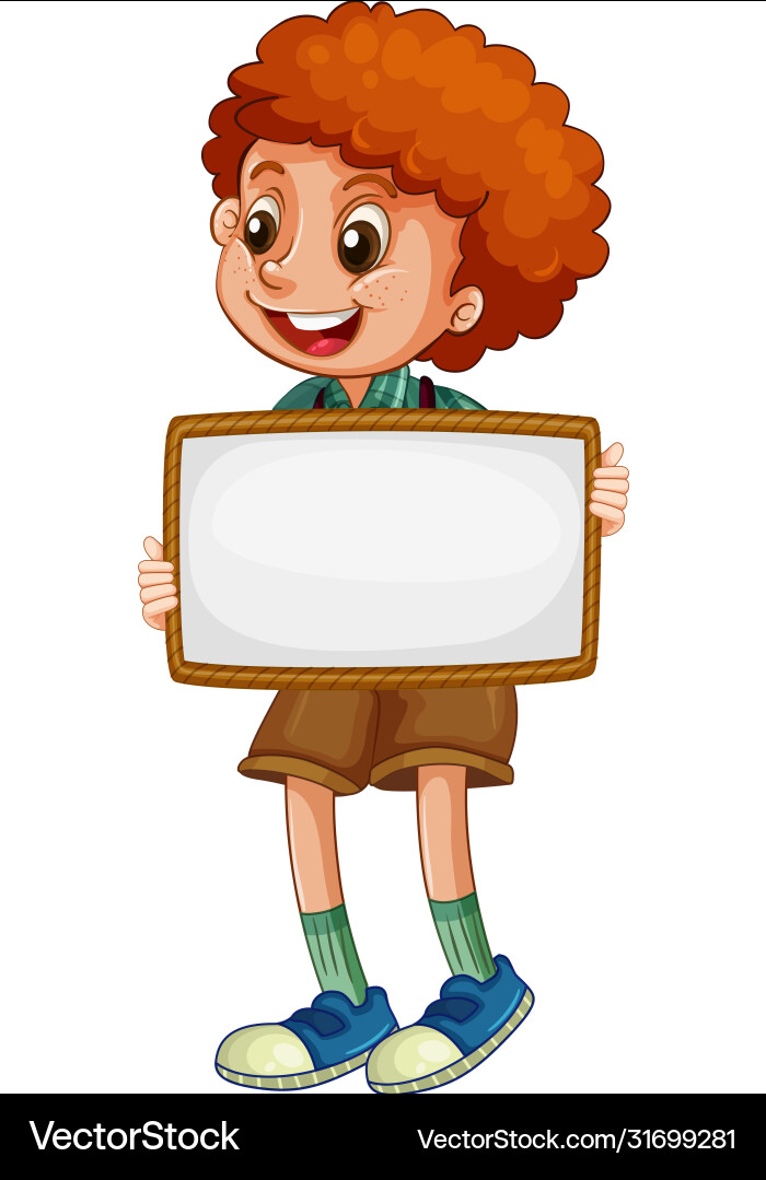 Blank sign template with cute boy on white Vector Image