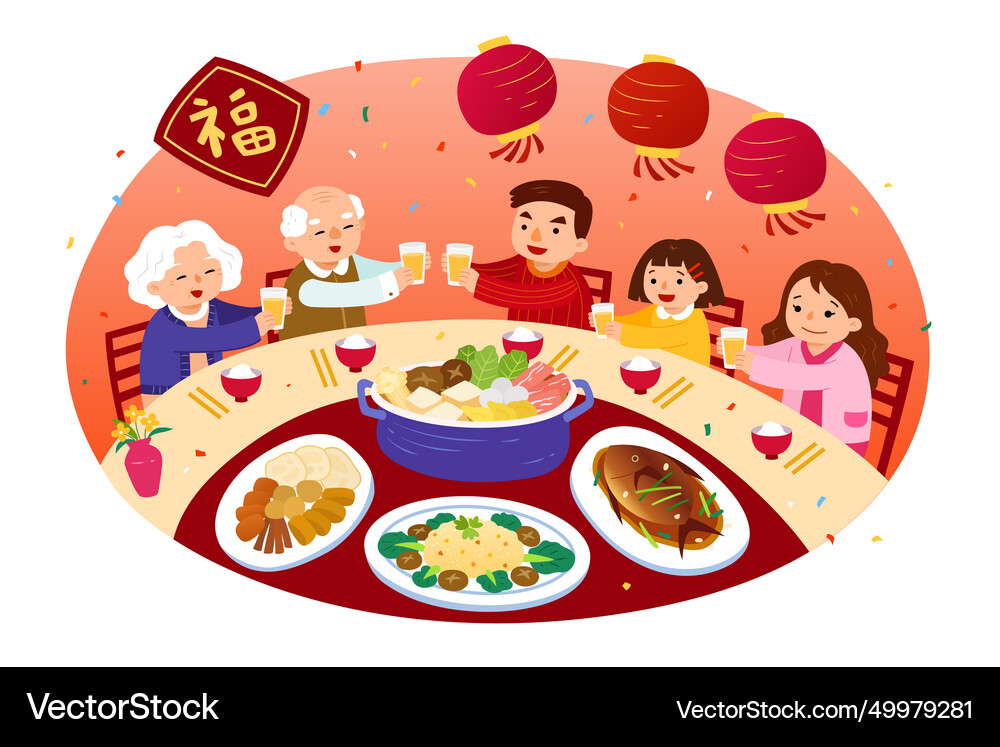 Family having cny reunion dinner Royalty Free Vector Image