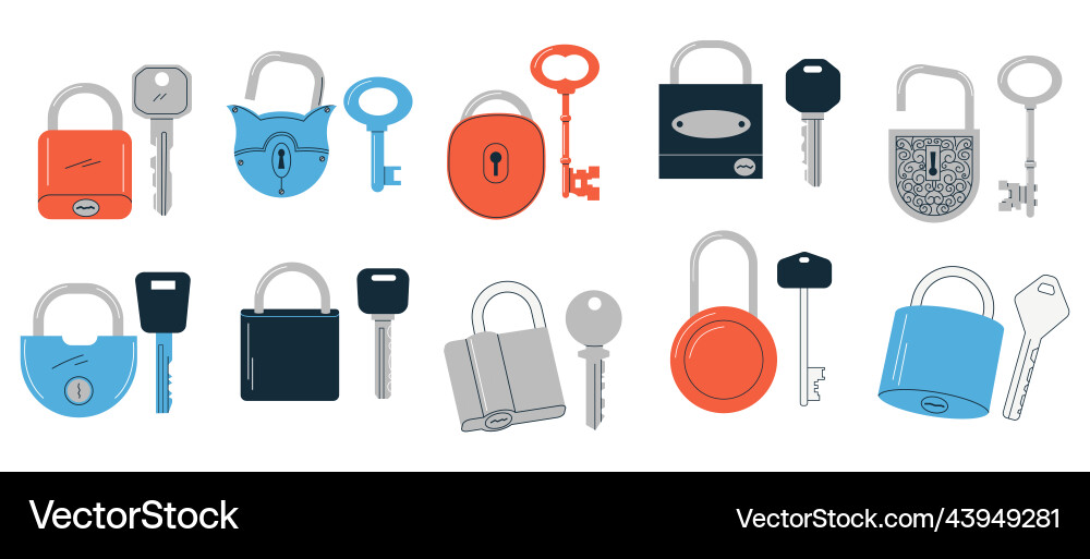 Keys and locks doodle vintage and modern abstract Vector Image