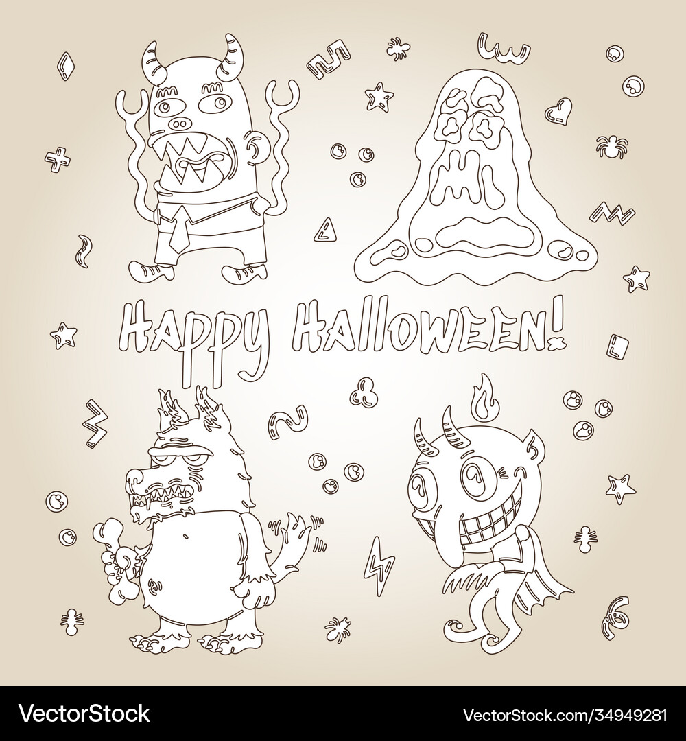 Monster doodle character set for coloring book Vector Image