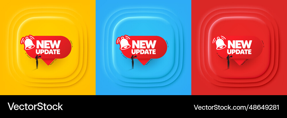 New update banner red speech bubble with bell Vector Image