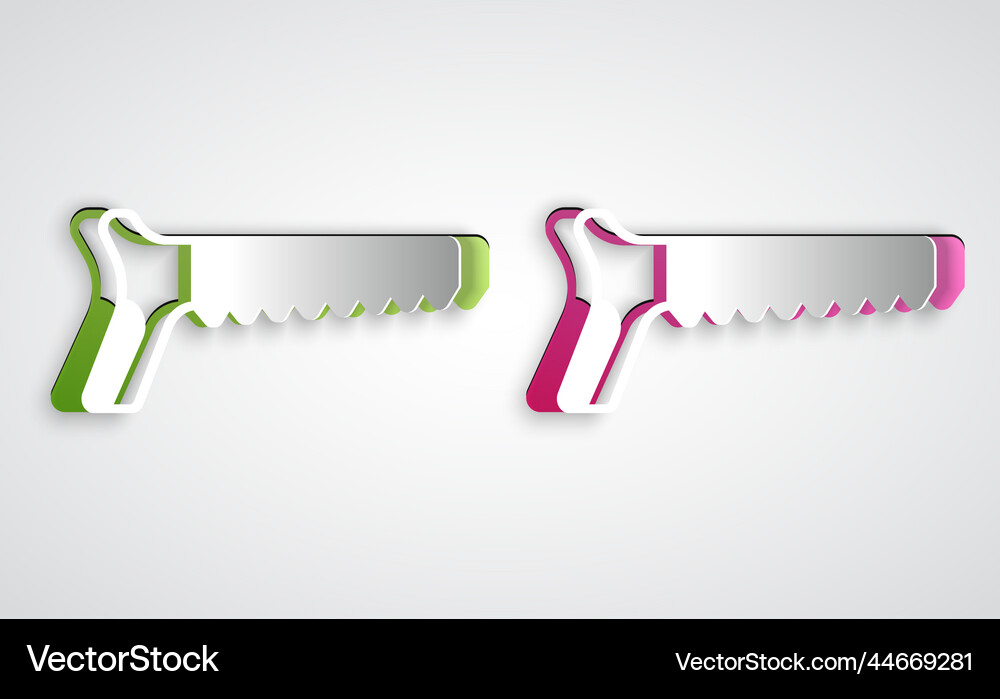 Paper cut hand saw icon isolated on grey Vector Image
