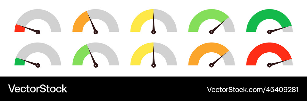 Set of different colorful speedometers meter Vector Image