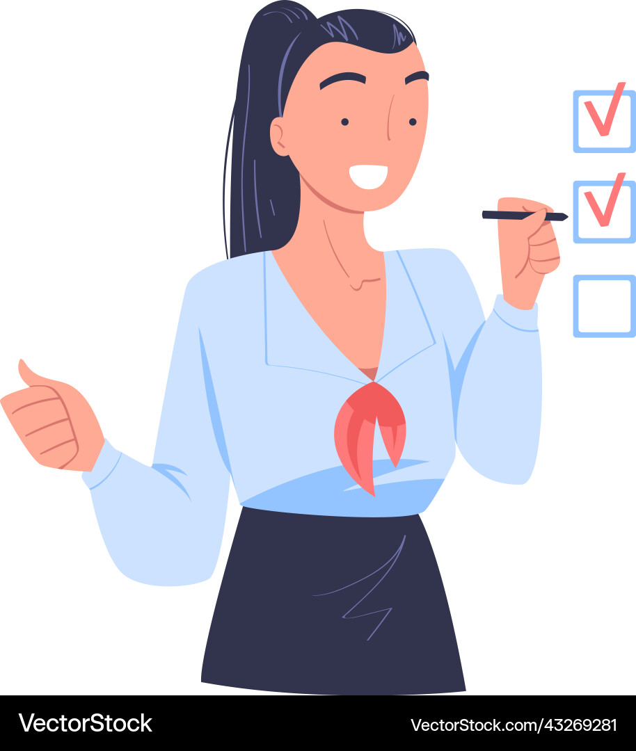 Smiling woman office employee marking checkbox Vector Image