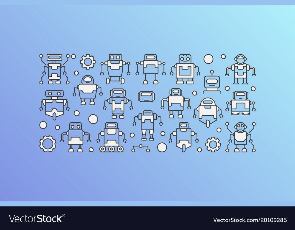 Banner with robot icons on blue background Vector Image