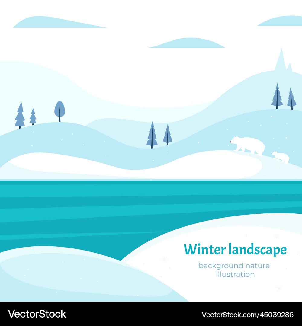 Cartoon winter nature landscape with river Vector Image