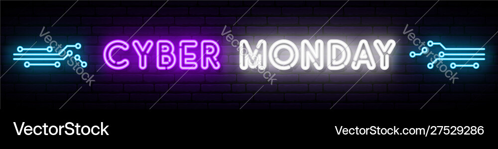Cyber monday neon long signboard bright design Vector Image