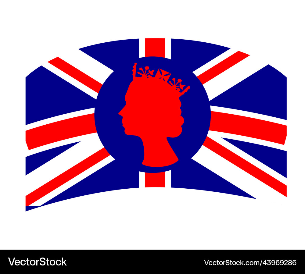 Elizabeth queen face red with british emblem flag Vector Image