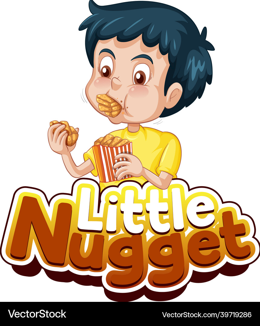 Little nugget logo text design with a boy eating Vector Image