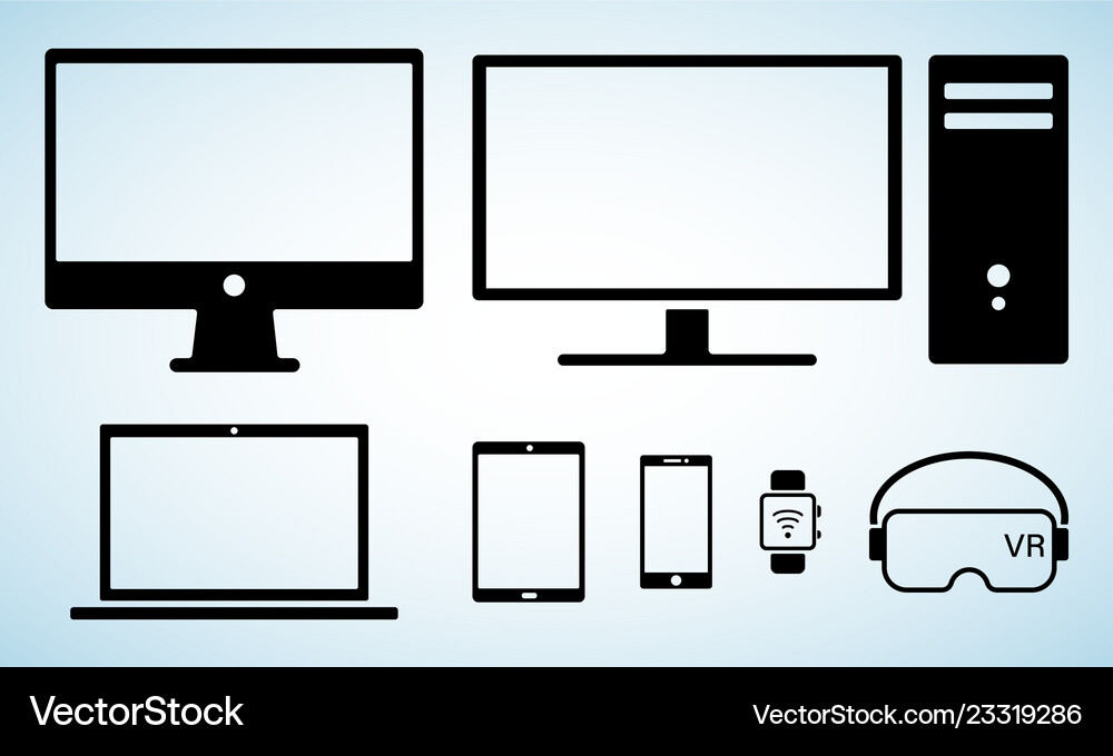 Modern digital screens black icons isolated set Vector Image