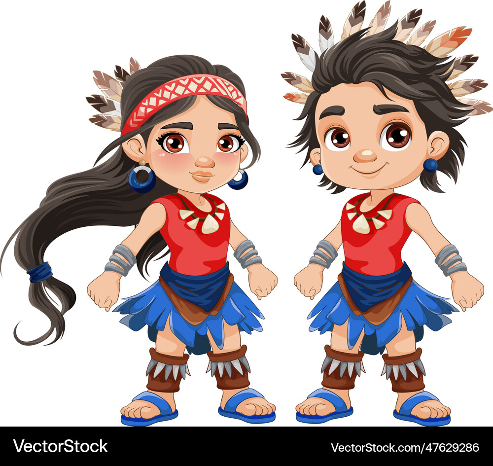 Native american couple cartoon character Vector Image