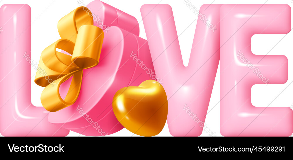 3d letters love and gift box heart shape Vector Image