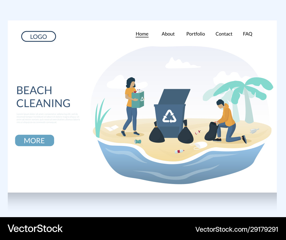 Beach cleaning website landing page design Vector Image