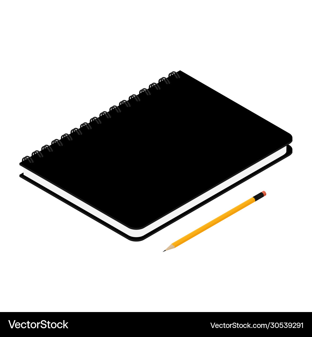 Black spiral notebook isolated and pencil Vector Image