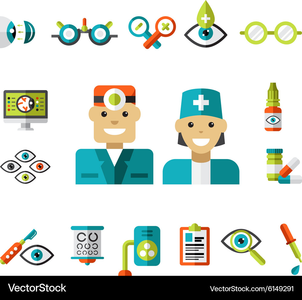 Optical icons ophthalmology icons set Royalty Free Vector