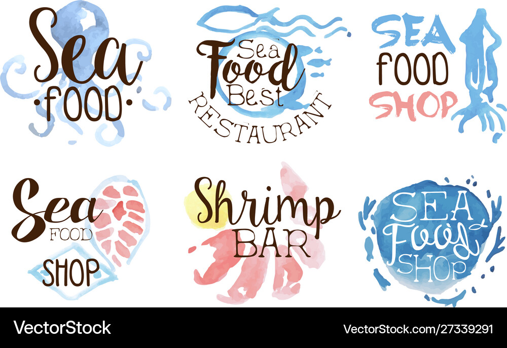 Set labels on theme sea food Royalty Free Vector Image