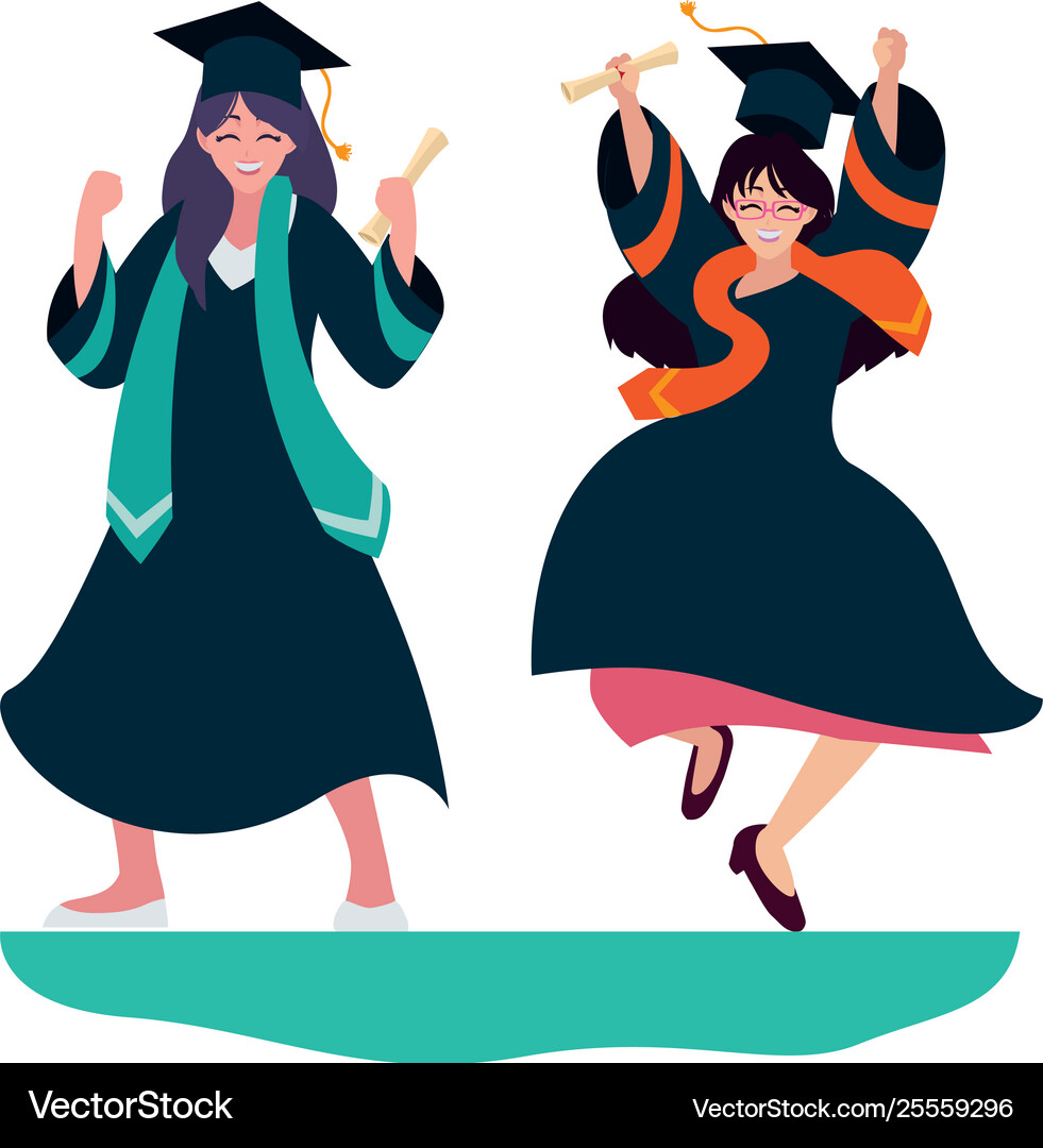 Beautiful women students graduated celebrating Vector Image