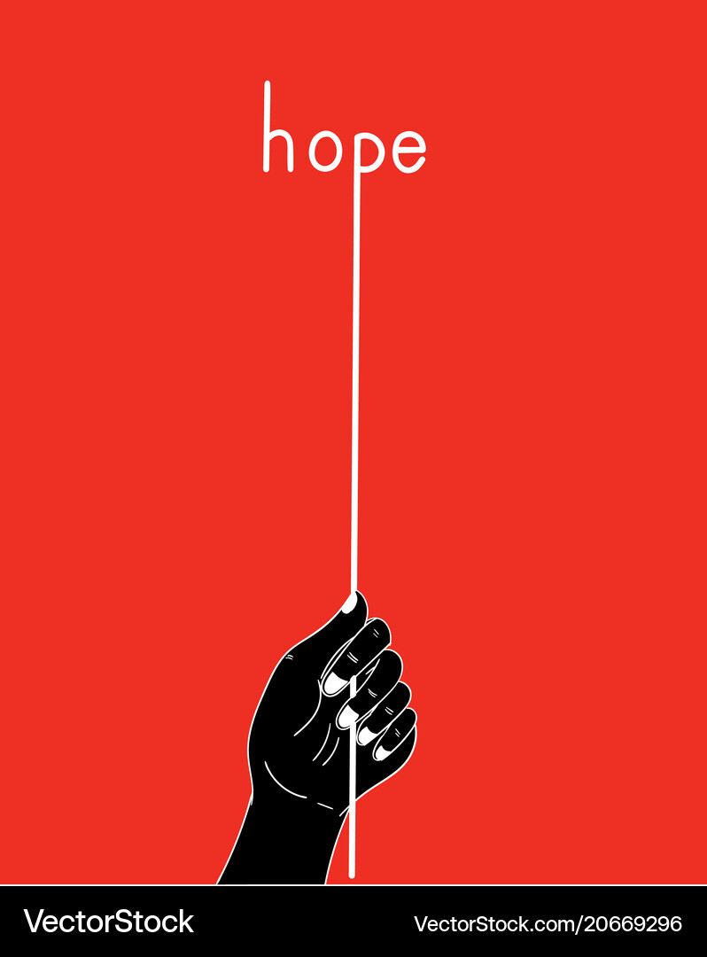 Black hand holding white rope on a red background Vector Image