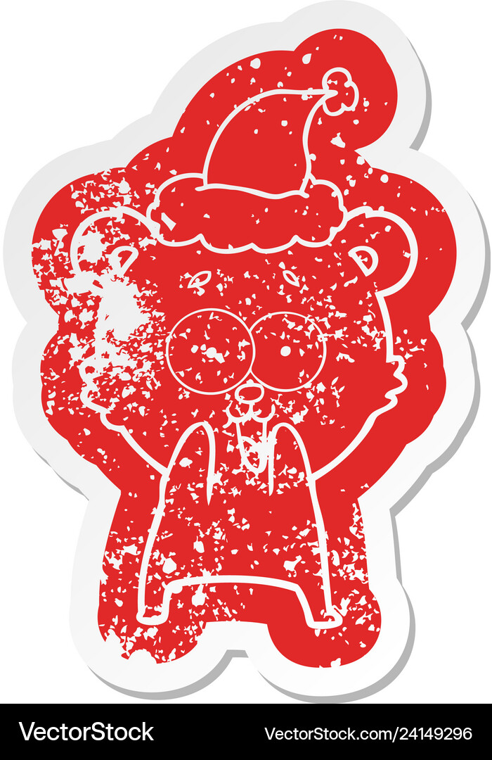 Excited teddy bear cartoon distressed sticker Vector Image