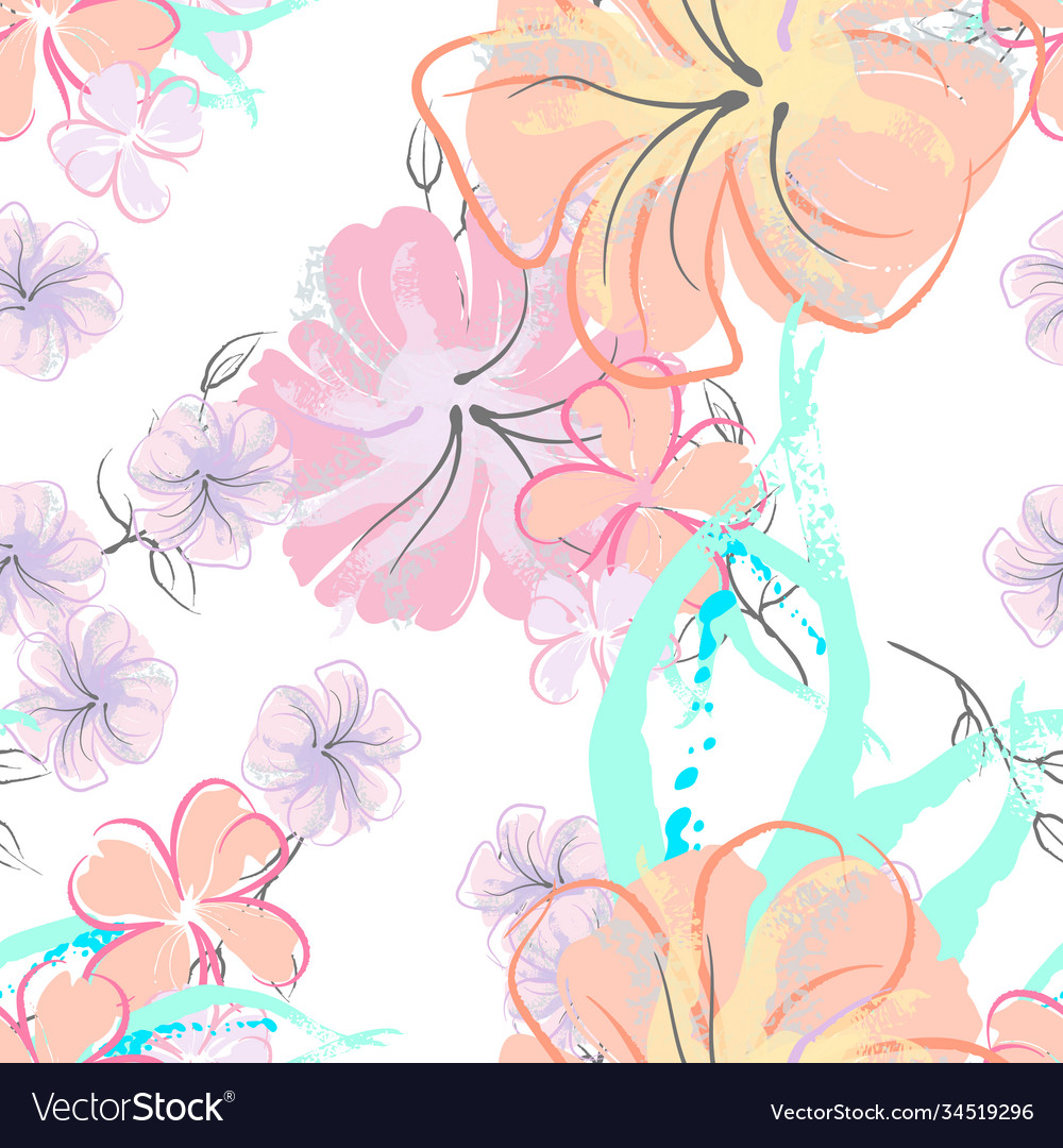 Pink flowers blooming pattern pastel watercolor Vector Image