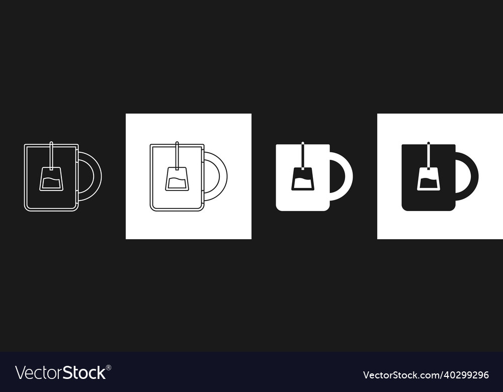 Set cup of tea icon isolated on black and white Vector Image