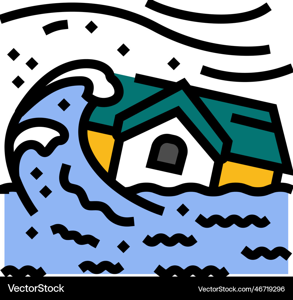 Storm flood disaster color icon Royalty Free Vector Image