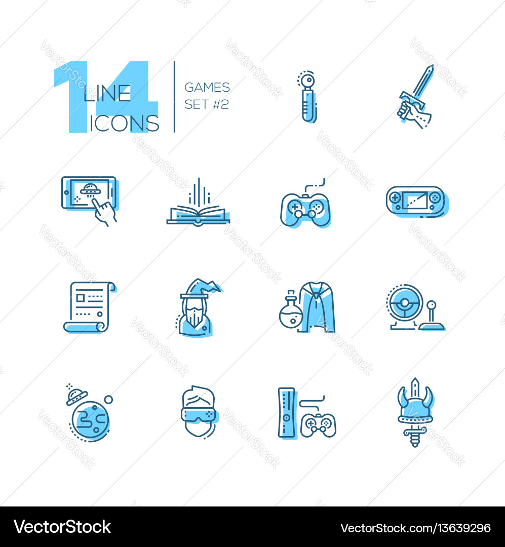Video gaming - line icons set Royalty Free Vector Image